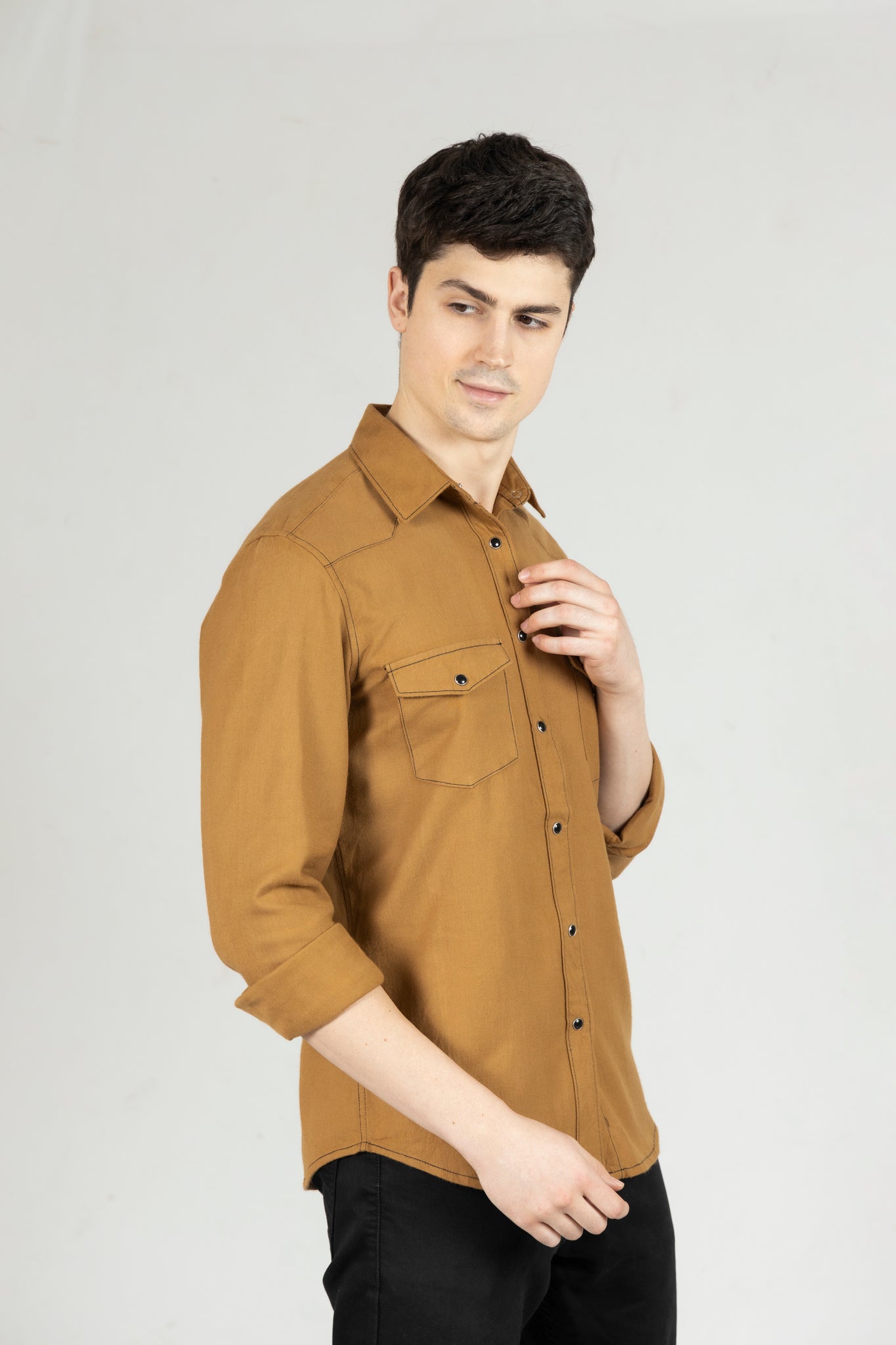 Shop Stylish Men's Tan Colour Western Shirt in Twill Cotton with ...