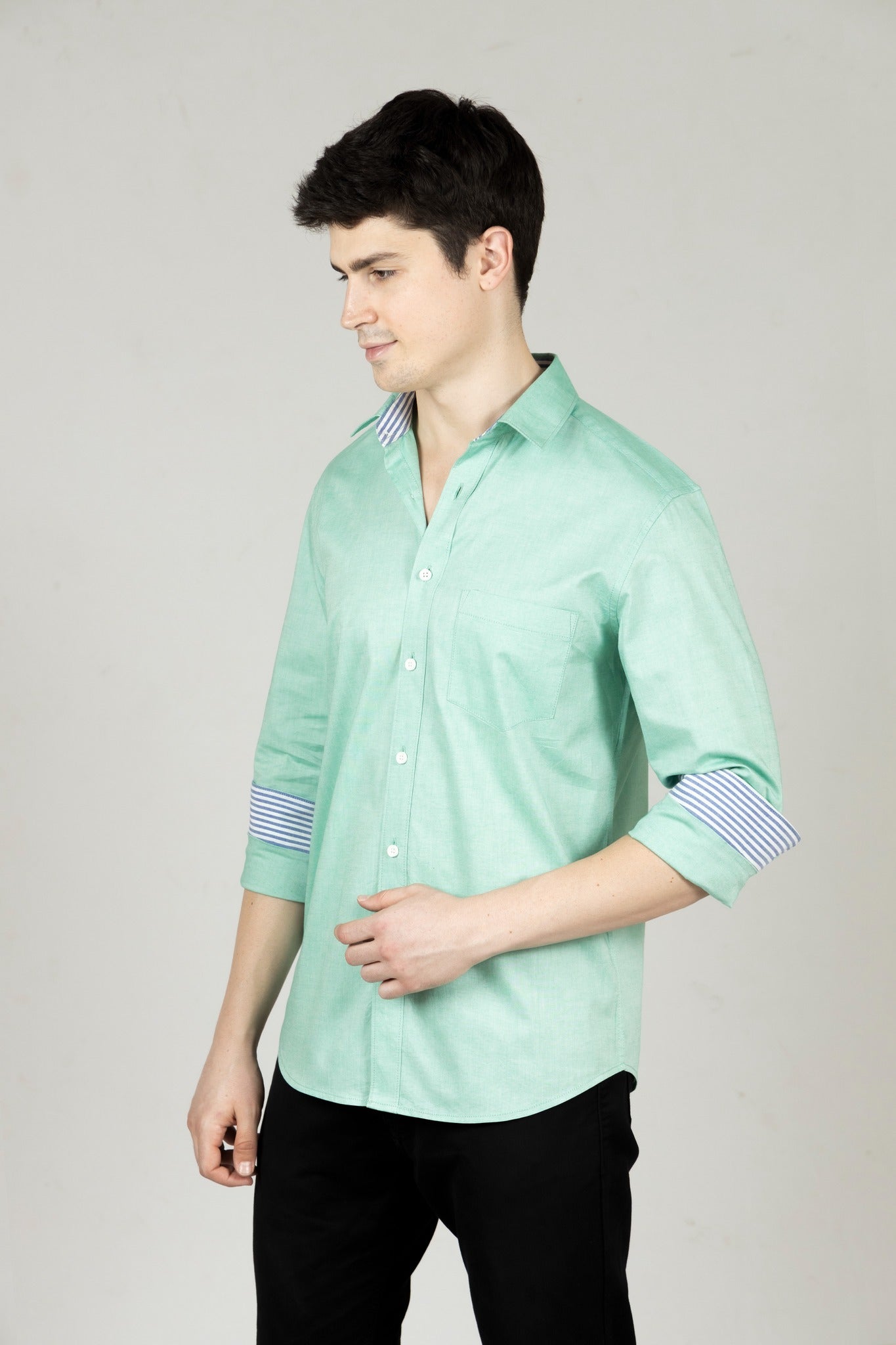 Buy Online Green Regular Fit Men's Oxford Shirt | OZMOD