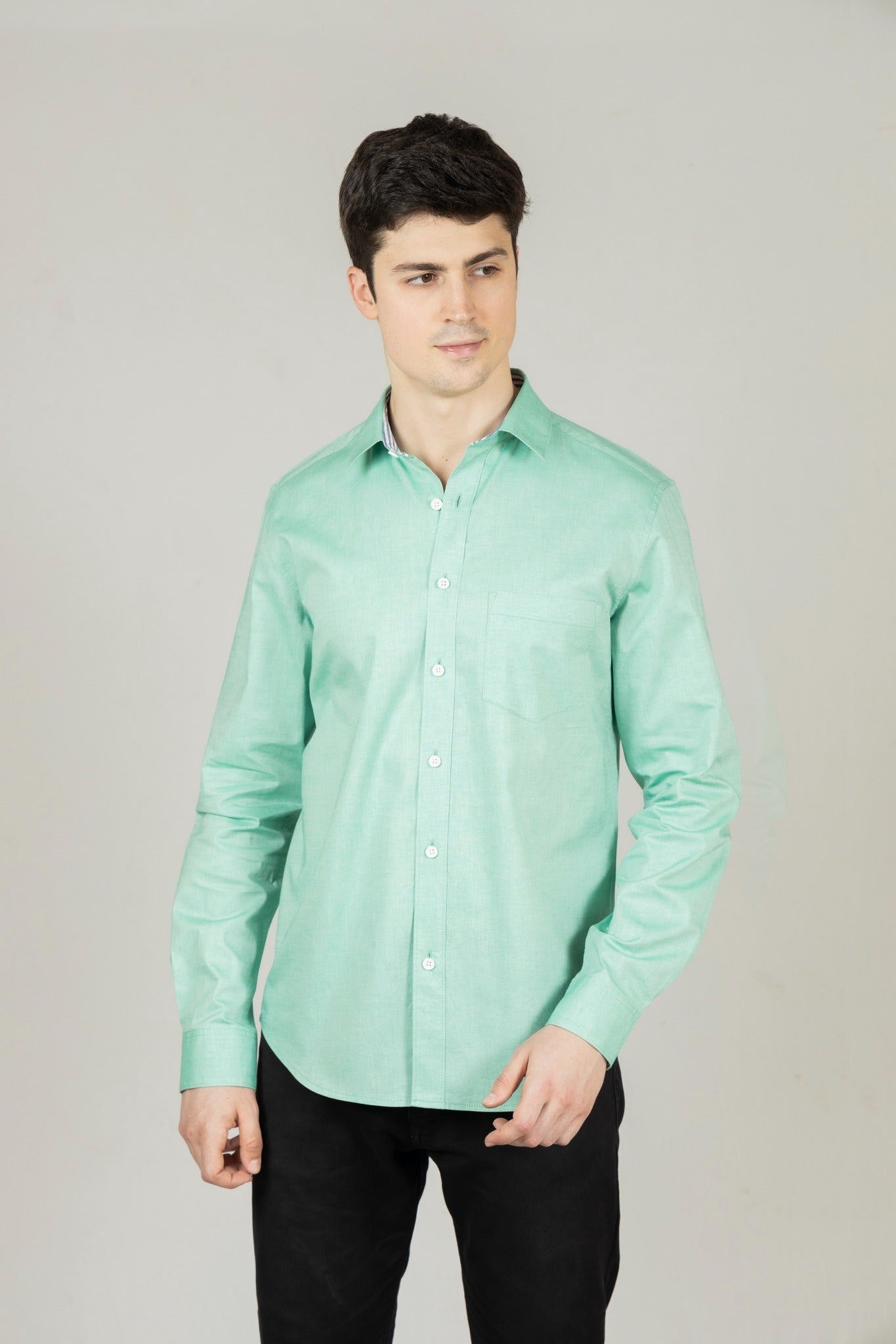 Buy Online Green Regular Fit Men's Oxford Shirt | OZMOD