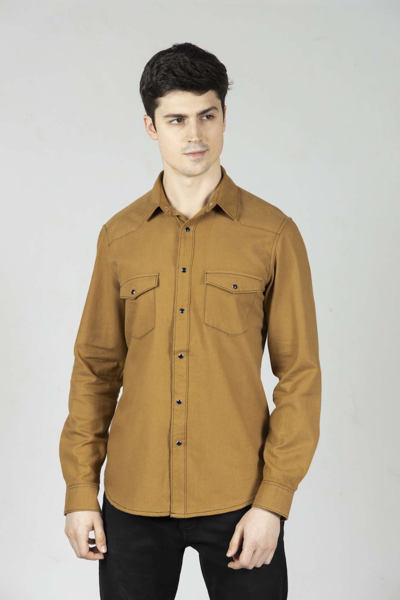 Shop Stylish Men's Tan Colour Western Shirt in Twill Cotton with ...