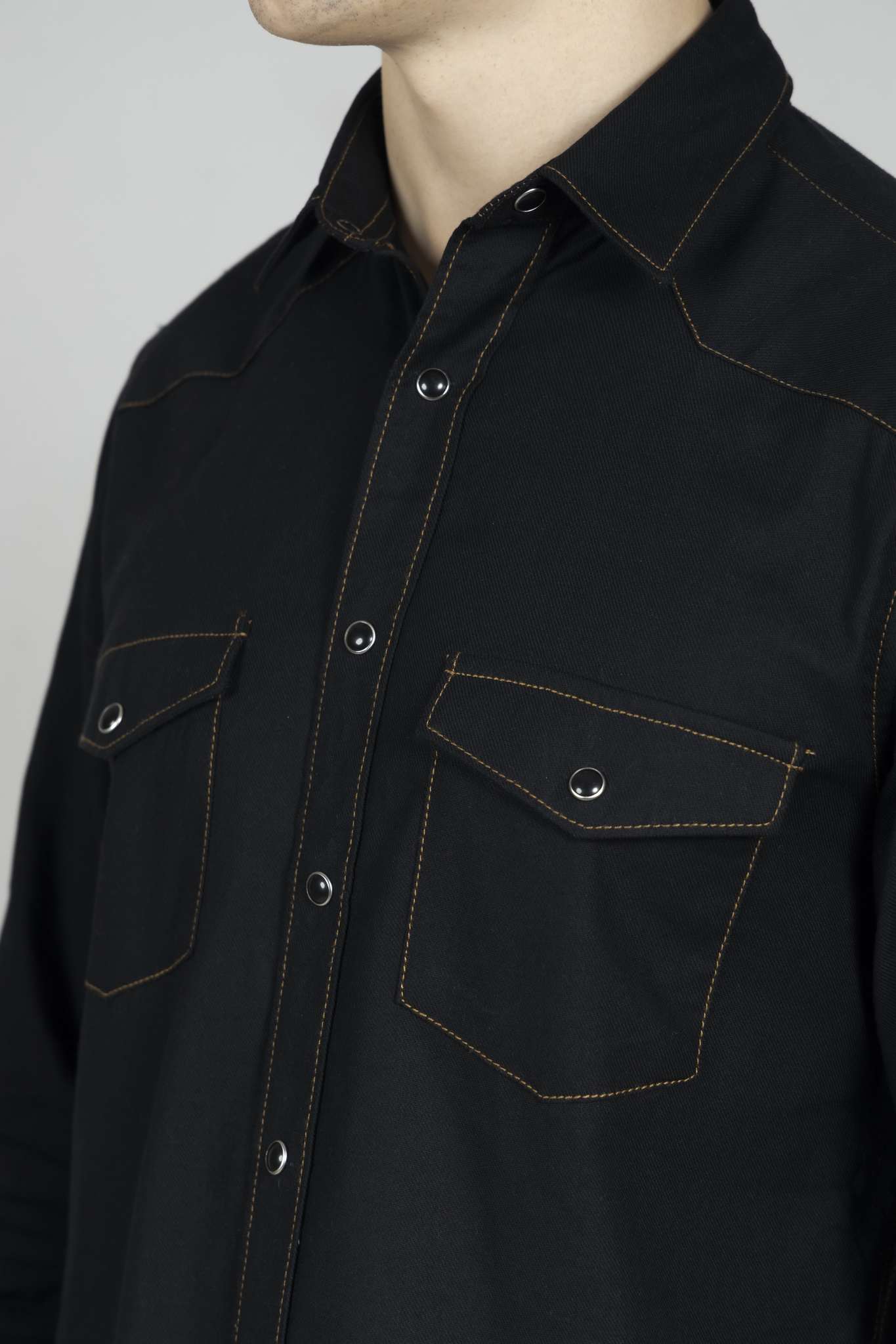 Shop Black Colour Western Shirt in Twill Cotton with Western Yoke | OZMOD